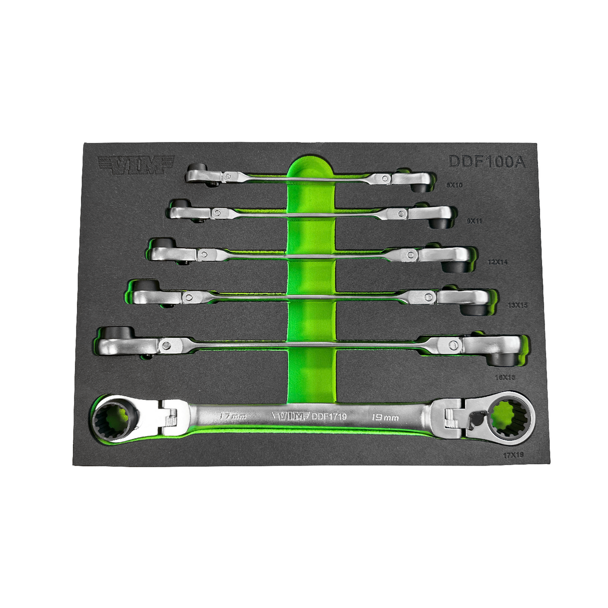 VIM DDF100A 6-Piece Metric Deep Spline Flex Head Ratcheting Wrench Set ...